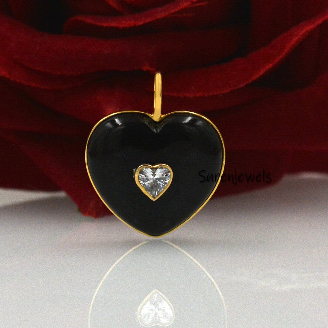 14K Gold Gemstone Heart Pendant, Coral Heart Charm Pendant, Gemstone ...