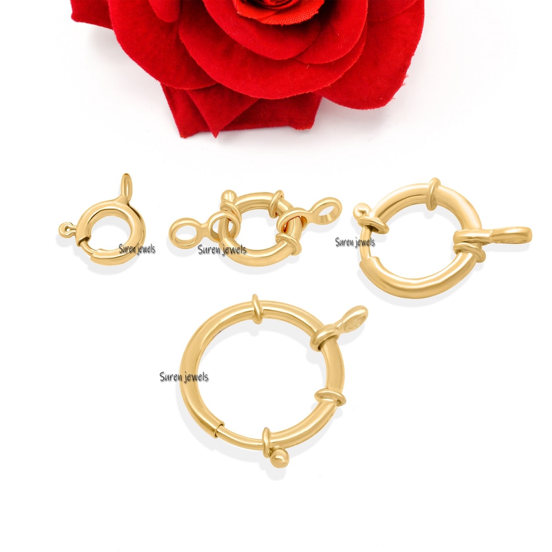 14k Gold Spring Sailors Clasp, Solid 14k Yellow Gold Spring Ring ...