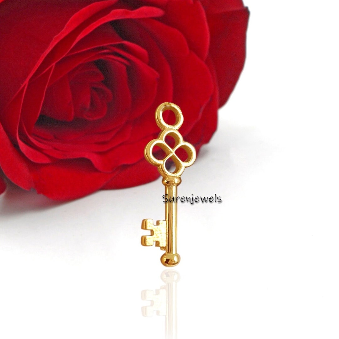 14k Gold-plated Crown Key Pendant, Crown Key Pendant, Designer Crown ...