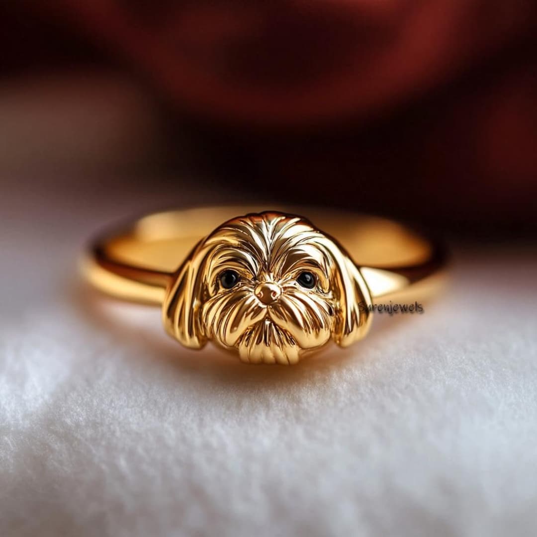 14k Gold Shih Tzu Ring: Dainty Animal Jewelry - Etsy