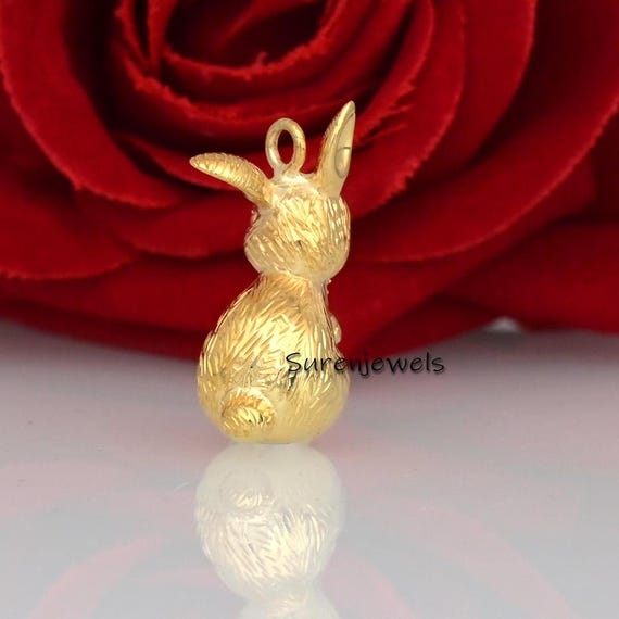 14K Gold Rabbit Bunny Pendant, Gold Textured Bunny Rabbit 14K Gold Rabbit Bunny Pendant, Gold Textured Bunny Rabbit