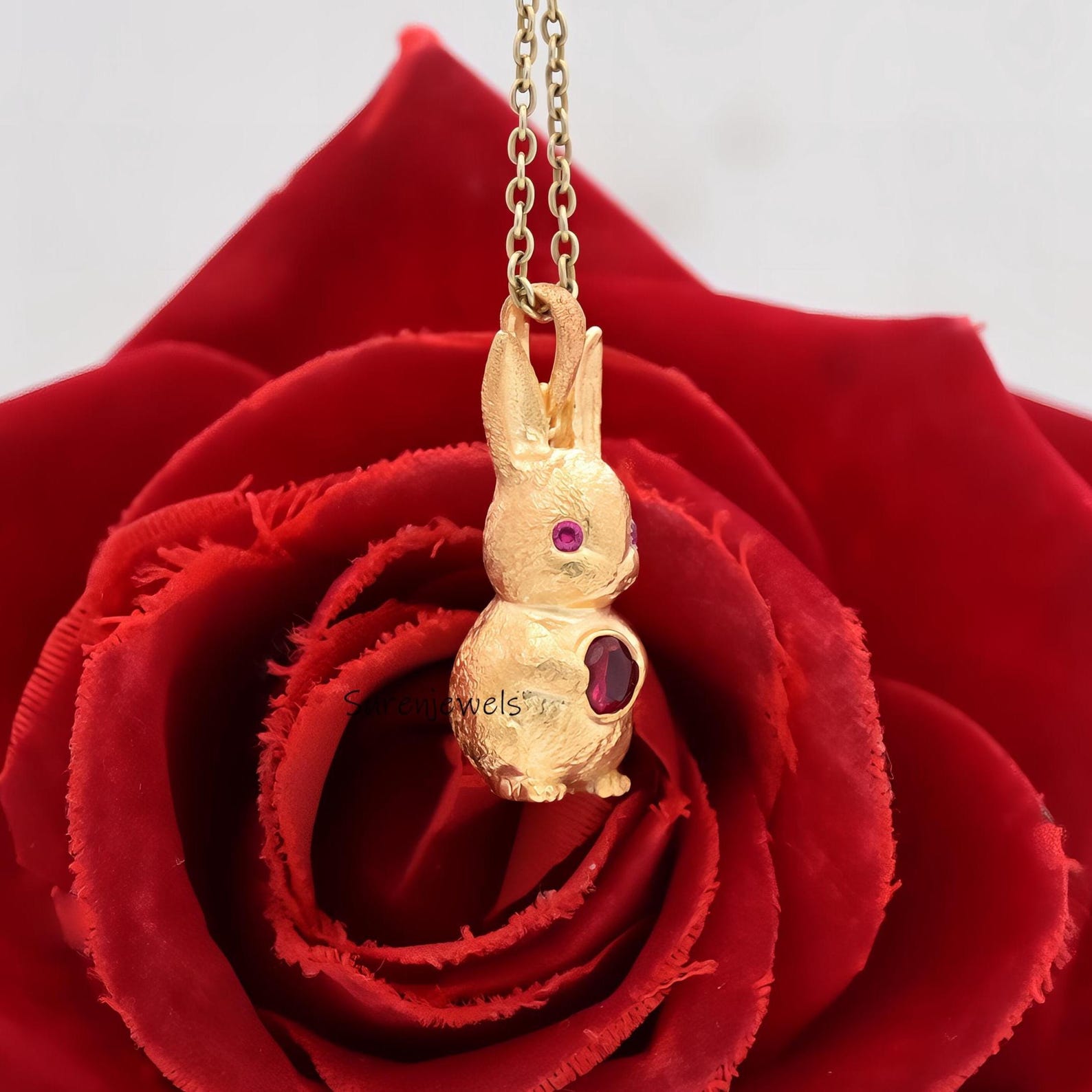 14K Gold Textured Rabbit Pendant: Animal Silver Bunny Charm - Etsy