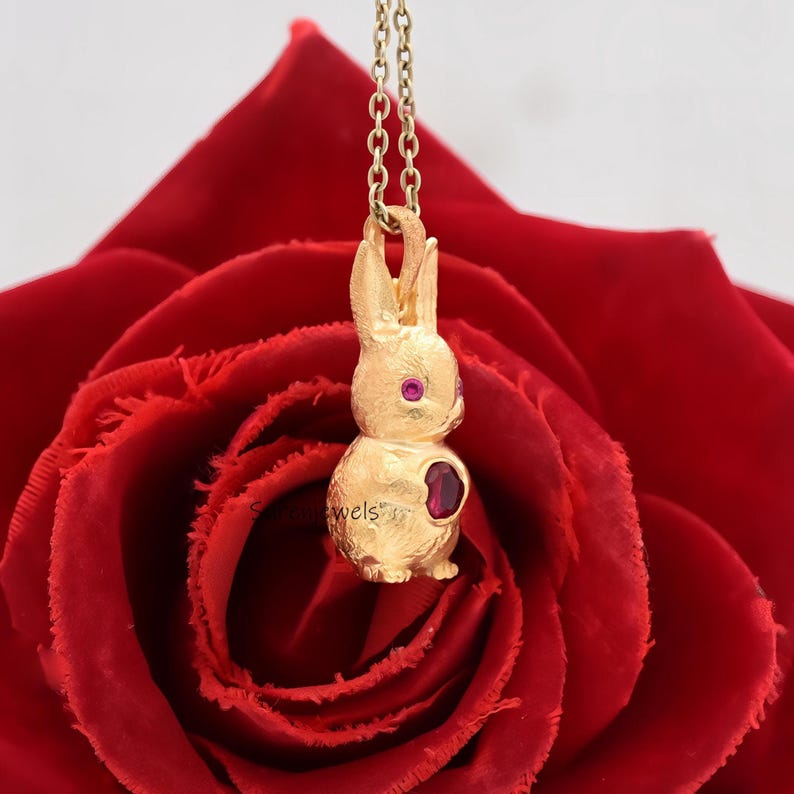 14K Gold Textured Rabbit Pendant: Animal Silver Bunny Charm - Etsy