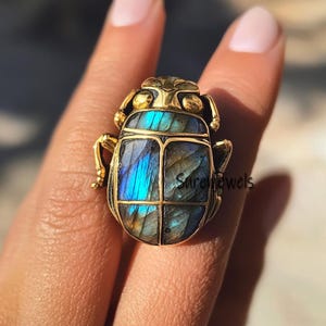 14k Gold Gemstone Scarab Ring, 14K Gold Designer Labradorite Scarab ...