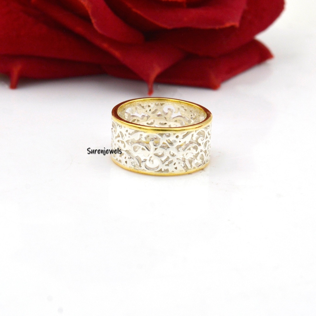 925 Silver Filigree Cigar Band Ring, Filigree Wide Cigar Ring, Designer ...