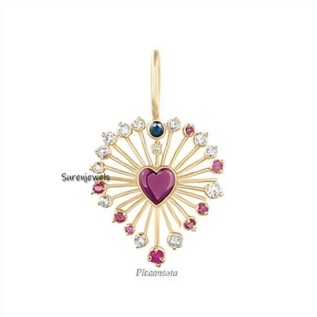 14k Gold Multi Gemstone Heart Pendant: Designer Heart - Etsy