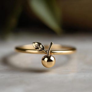 Dainty 14k Gold Cherry Ring: Handmade Fruit Jewelry - Etsy