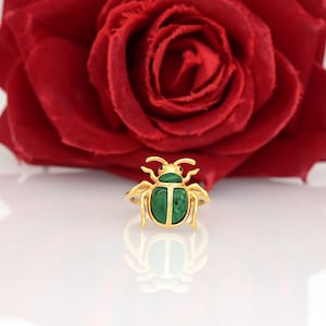 14k Gold Malachite Scarab Ring: Hand Carved Amulet - Etsy
