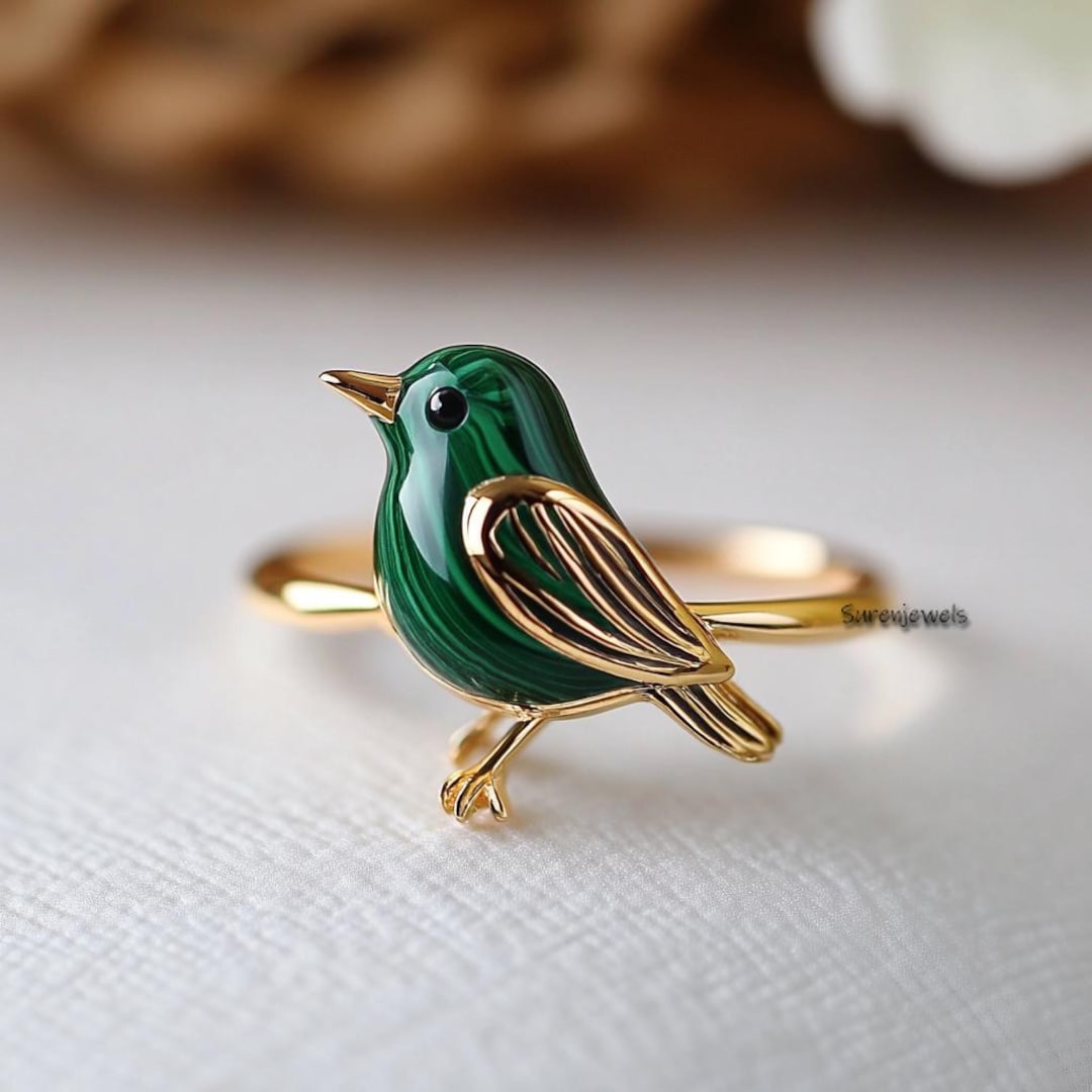 14k Gold Gemstone Bird Ring, Gold Bird Ring Jewelry, Dainty Gold Bird ...
