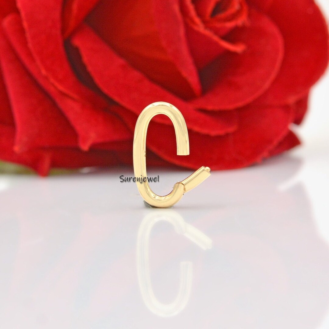 Gold Oval Push Lock, 14K Oval Push Lock, 14K Gold Snap Lock, Elongated ...