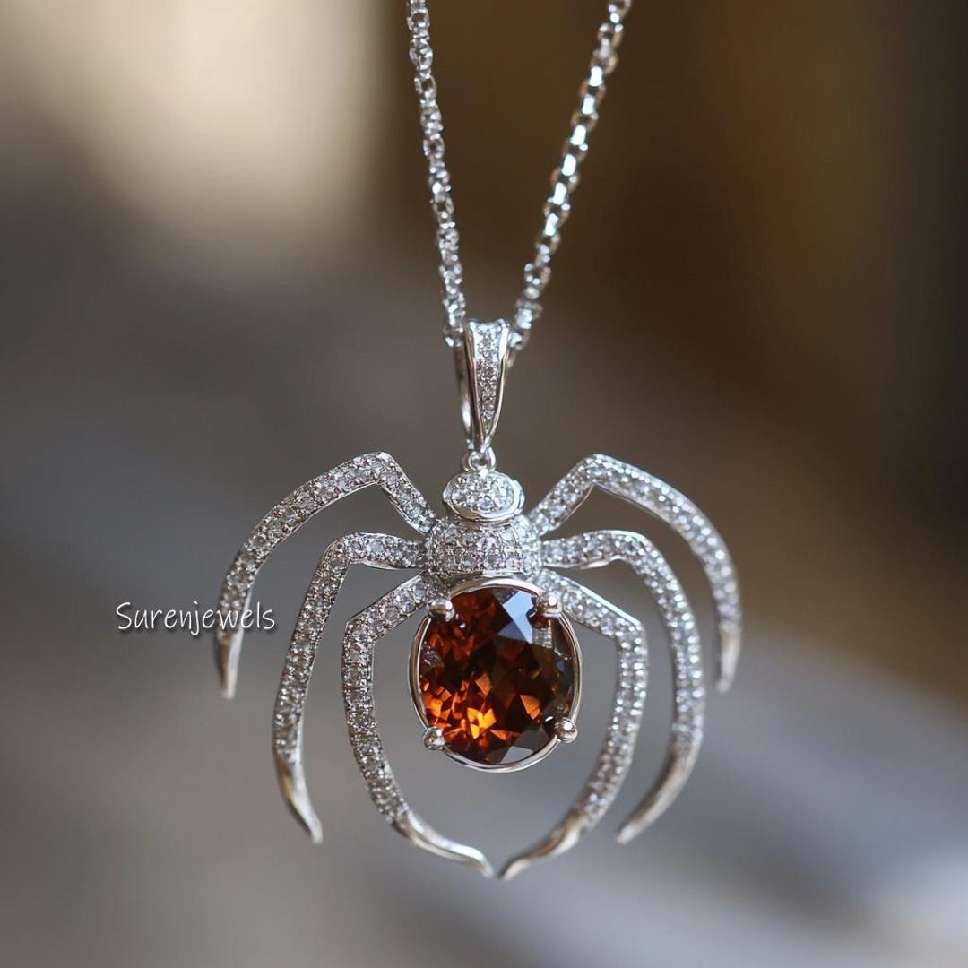 14k Gold Gemstone Spider Pendant: Halloween Jewelry - Etsy