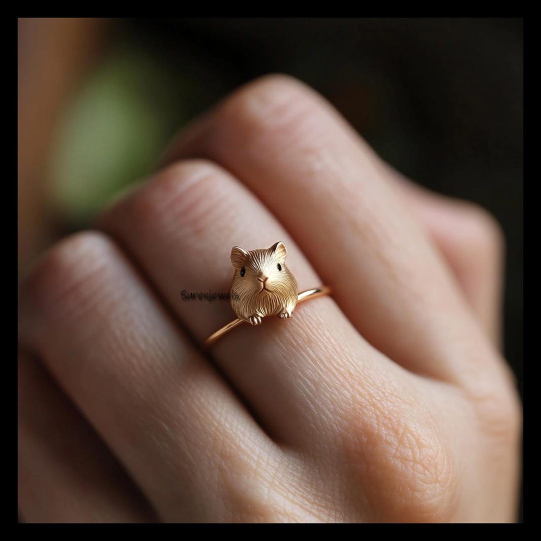 14k Gold Hamster Ring, Gold Animal Ring, Yellow Gold Hamster Ring ...