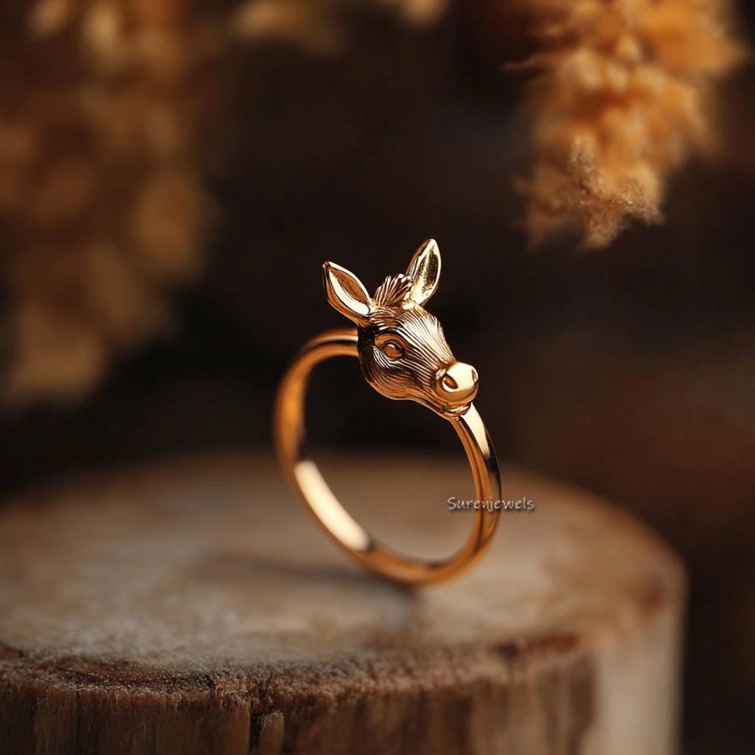 Solid 14k Gold Donkey Ring: Dainty Animal Jewelry - Etsy