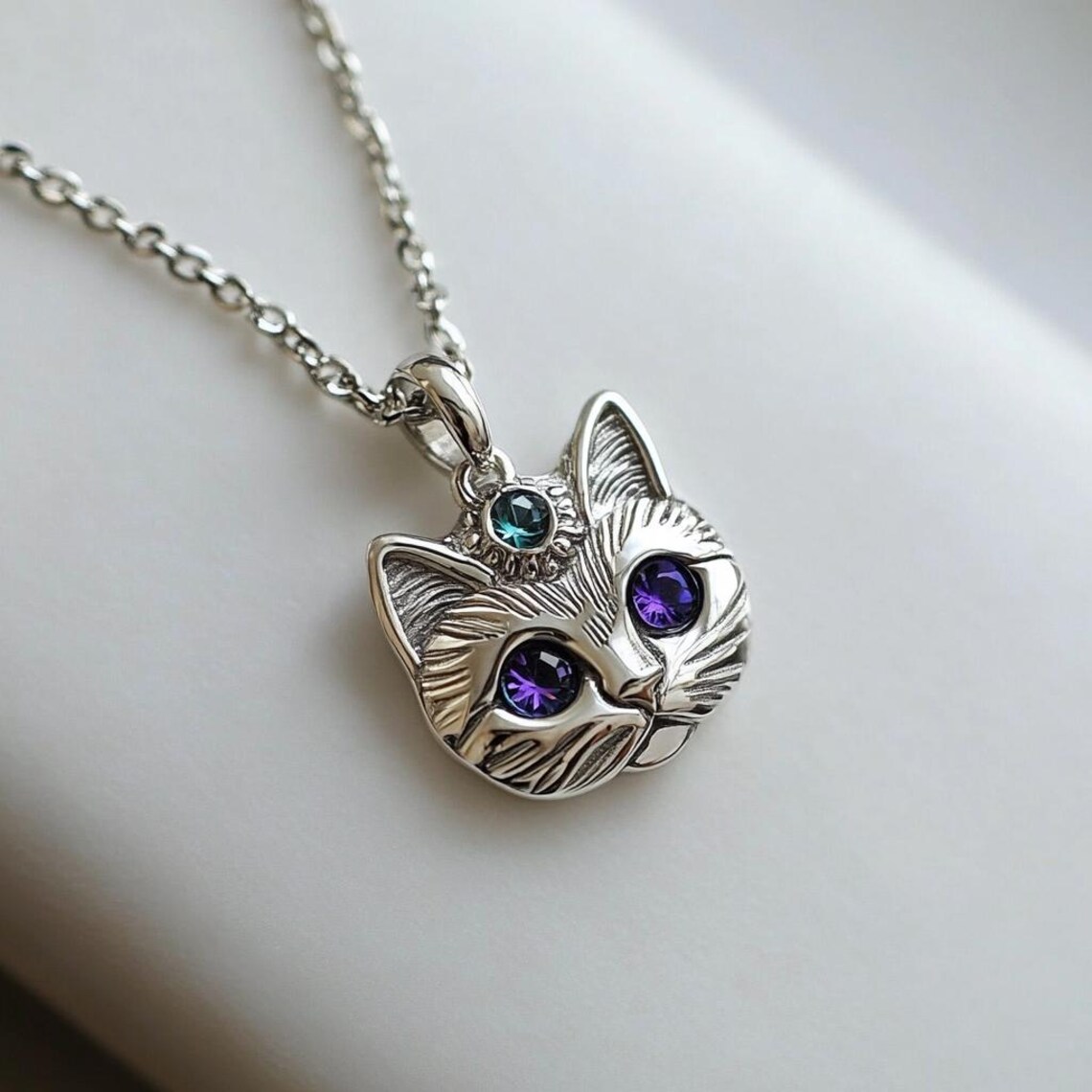 14K Gold Diamond Cat Face Pendant: Designer Animal Jewelry - Etsy