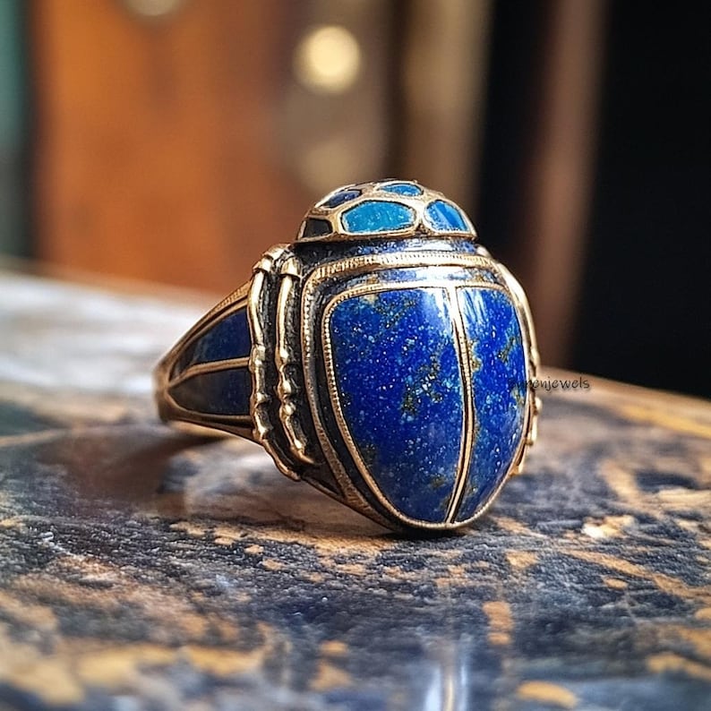 14k Gold Labradorite Scarab Ring: Hand Carved Amulet - Etsy