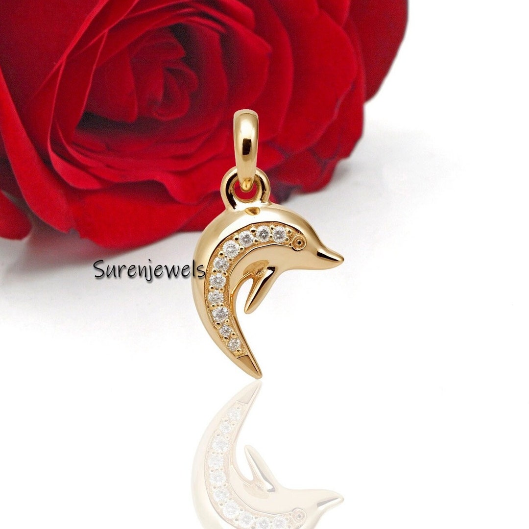 Pearl Dolphin Fish Pendant, Diamond Fish Charm, Lucky Animal Fish ...