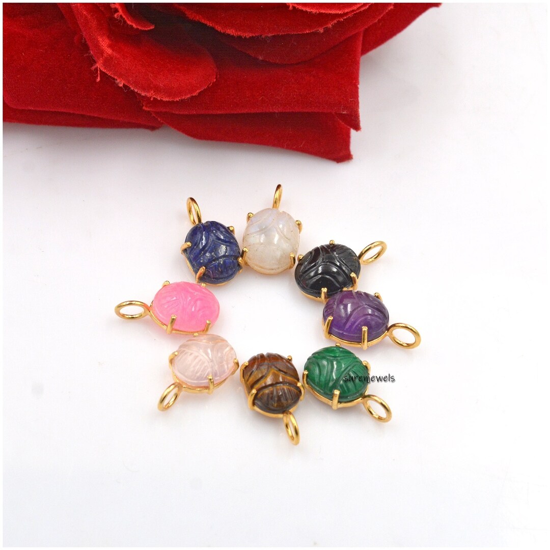 14K Gold Small Scarab Pendant, Designer Gold Amethyst Scarab Charm ...