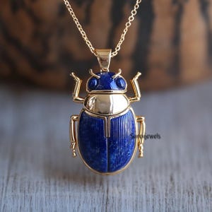 14K Gold Lapis Scarab Pendant: Hand Carved Egyptian Beetle Amulet - Etsy