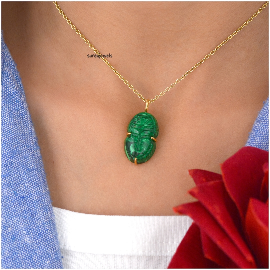 14K Gold Gemstone Scarab Pendant, Hand Carving Scarab, Carved Scarab ...
