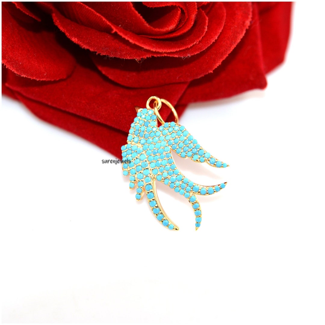 Turquoise Swallow Bird Pendant, Diamond Bird Pendant, Gemstone Swallow ...
