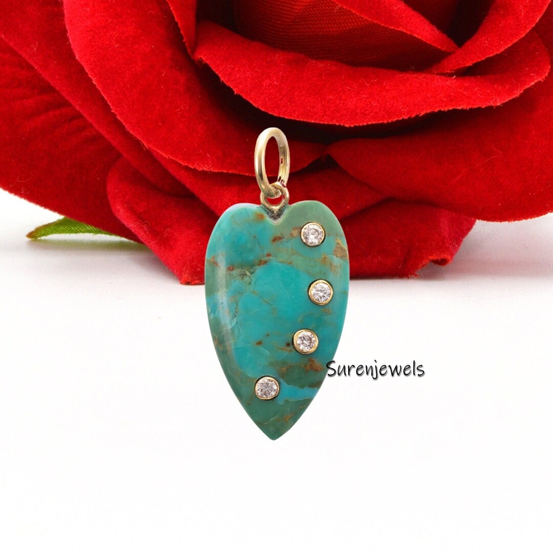 Solid 14K Gold Turquoise Heart Pendant, Multi Stone Heart Pendant ...