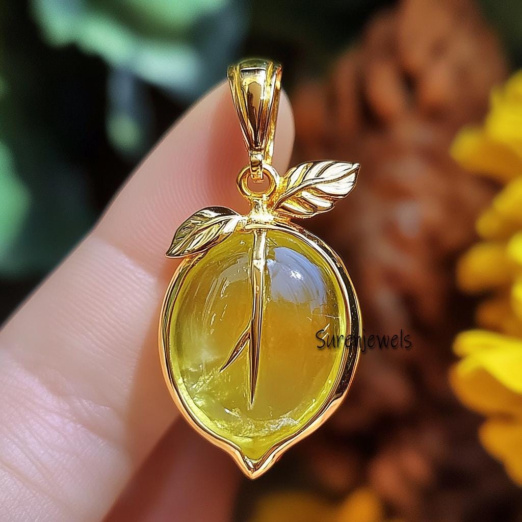 14K Gold Yellow Quartz Lemon Pendant - Handmade Designer Charm - Etsy