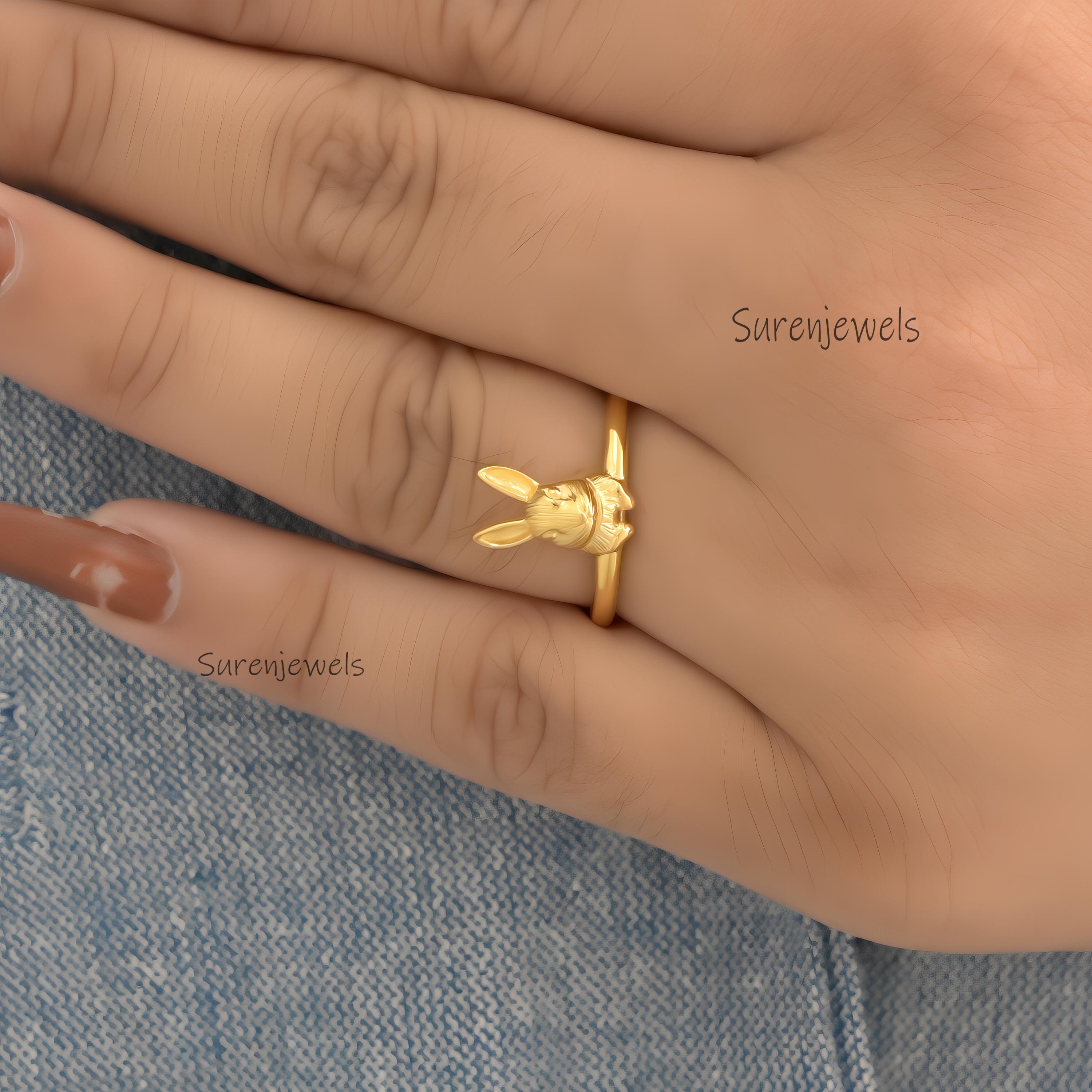 14k Gold Rabbit Ring: Dainty Bunny Animal Jewelry - Etsy