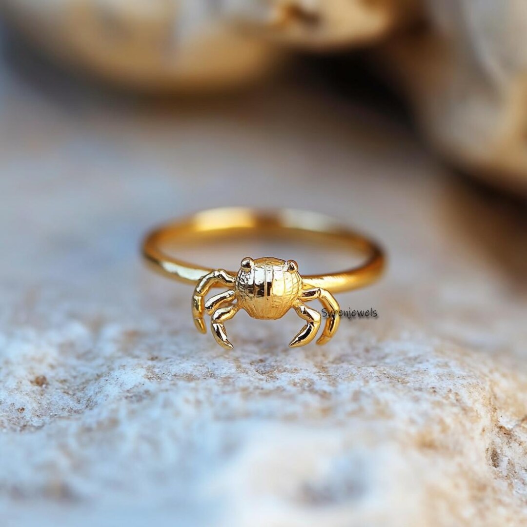 Solid 14k Gold Crab Ring, Cute Gold Crab Ring, 14k Gold Animal Ring ...
