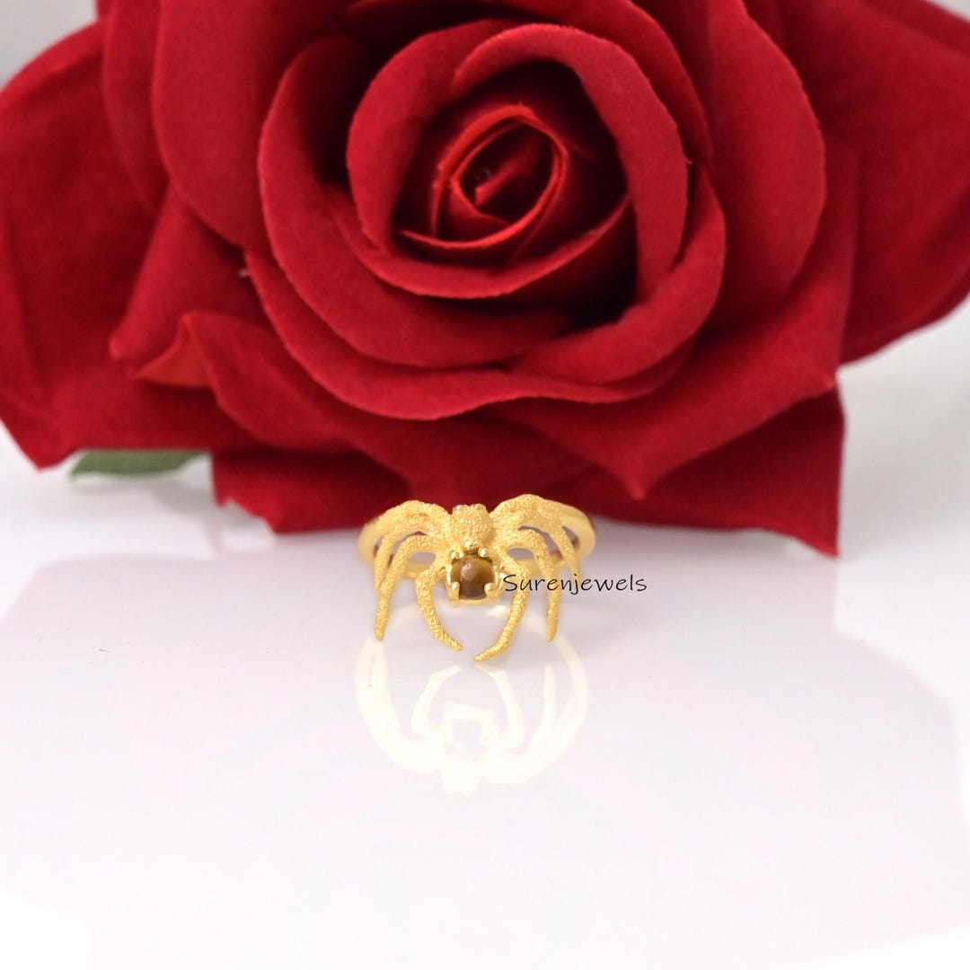 14k Gold Gemstone Spider Ring: Halloween Jewelry - Etsy