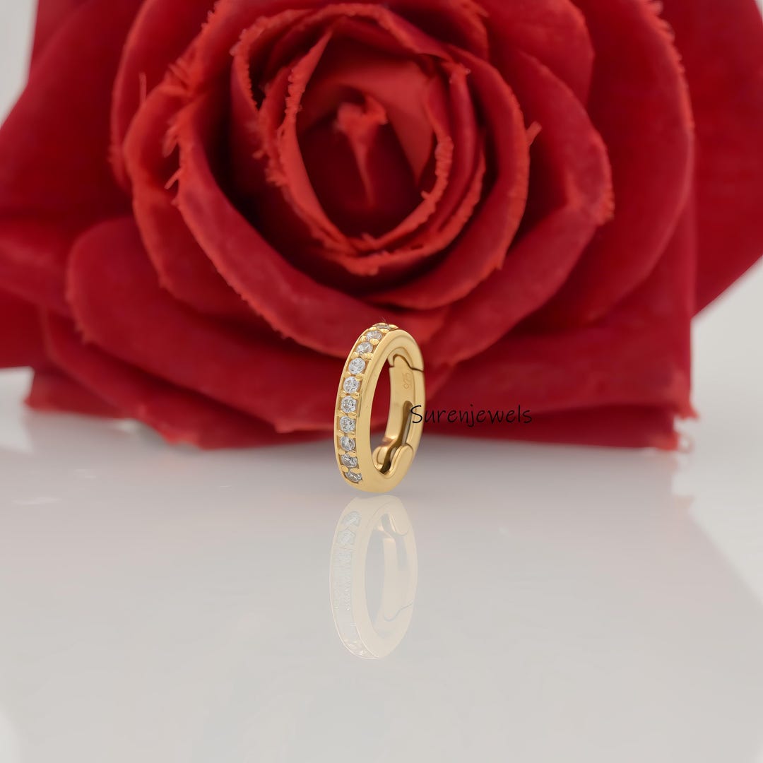 14K Gold Diamant Oval Push Lock Charm Halter: 925 Sterling Silber ...
