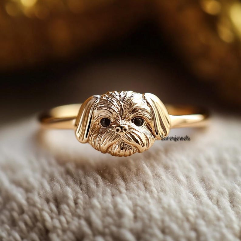 14k Gold Shih Tzu Ring: Dainty Animal Jewelry - Etsy