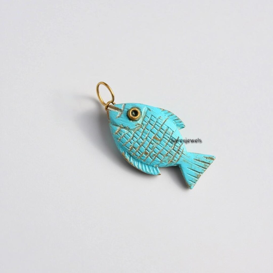 14k Gold Gemstone Fish Pendant, Turquoise Fish Pendant, Designer Fish ...