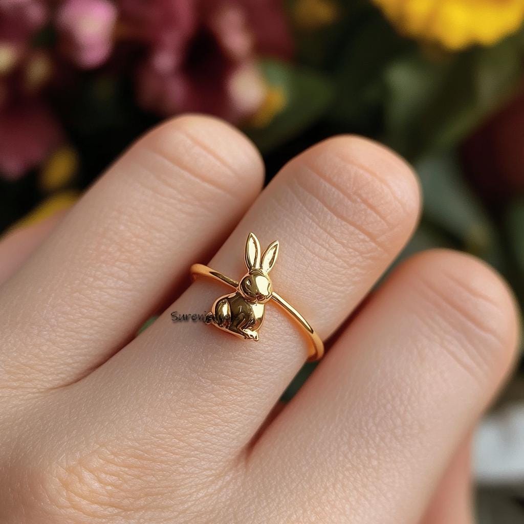 14k Gold Rabbit Ring: Dainty Bunny Animal Jewelry - Etsy