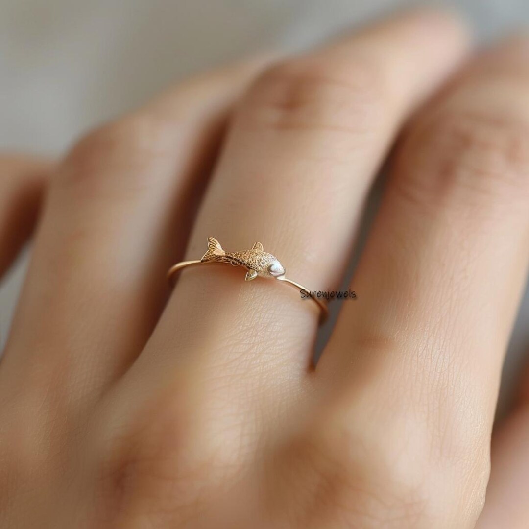 Solid 14K Gold Fish Ring, Beautiful Women's Fish Ring, Gold Fish ...