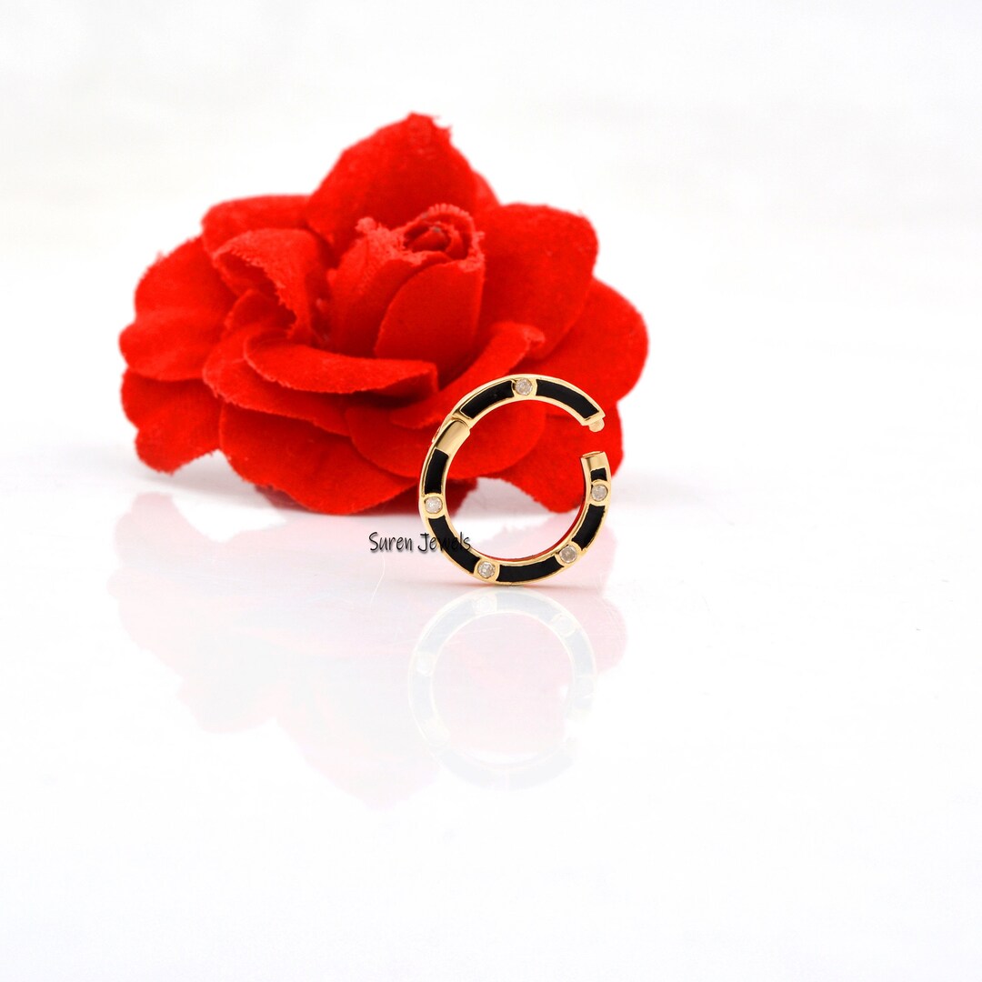 14K Gold Enamel Round Enhancer, Diamond Enamel Charm Holder, Gold ...