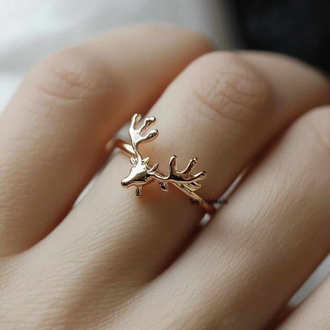 14K Gold Deer Head Ring: Designer Deer Animal - Etsy