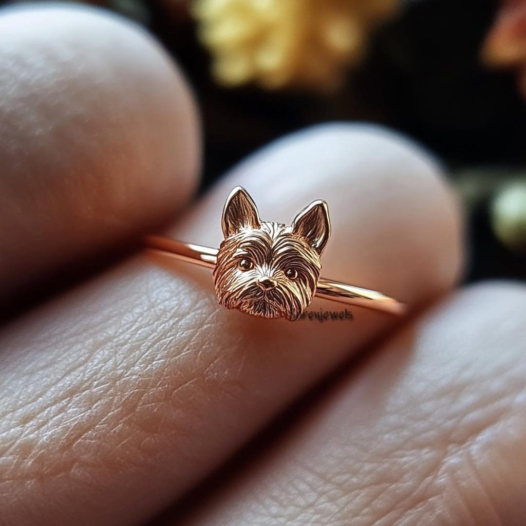 14k Gold Yorkie Ring: Dainty York Terrier Jewelry - Etsy
