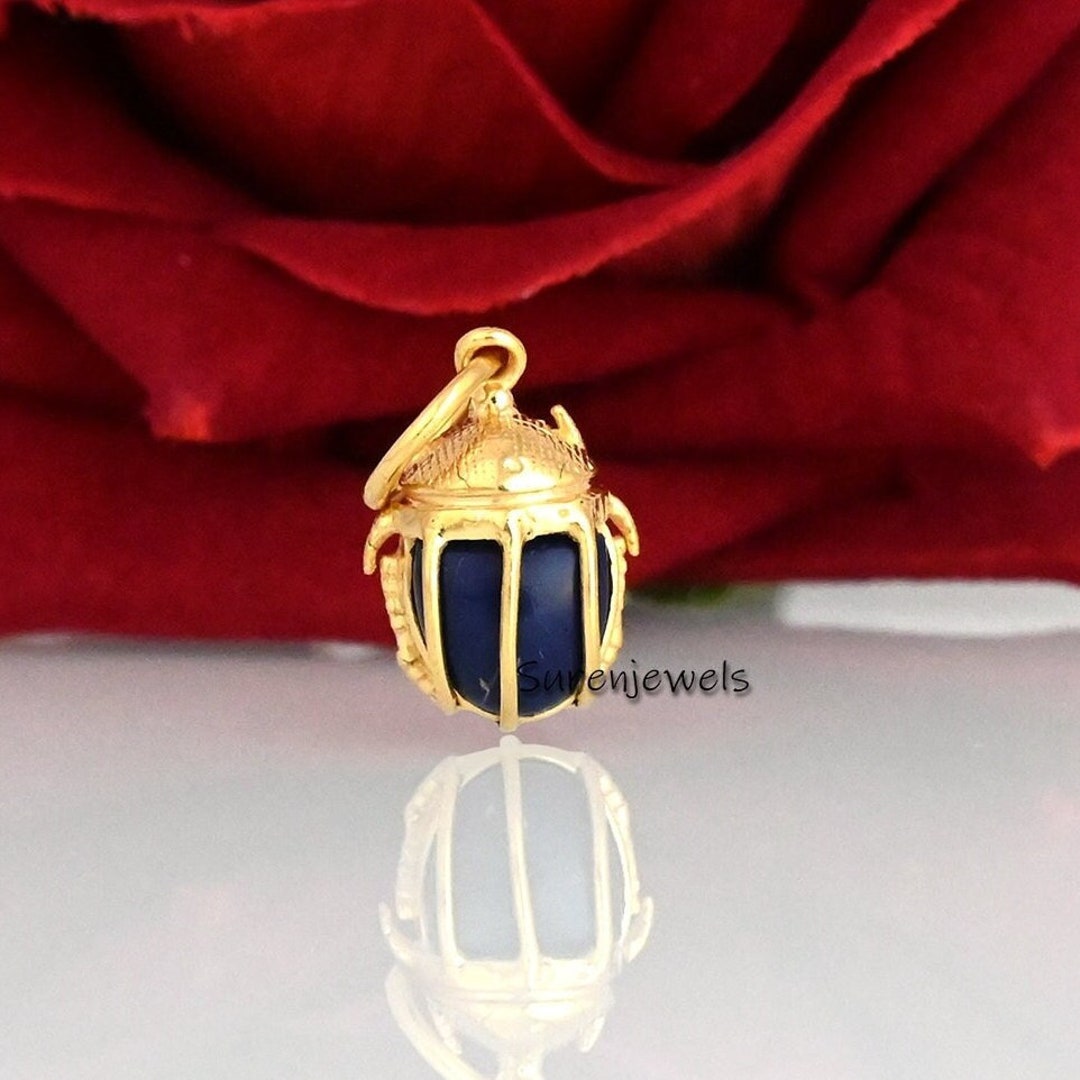 14K Gold Small Scarab Pendant, Gemstone Scarab Pendant, Hand Carving ...