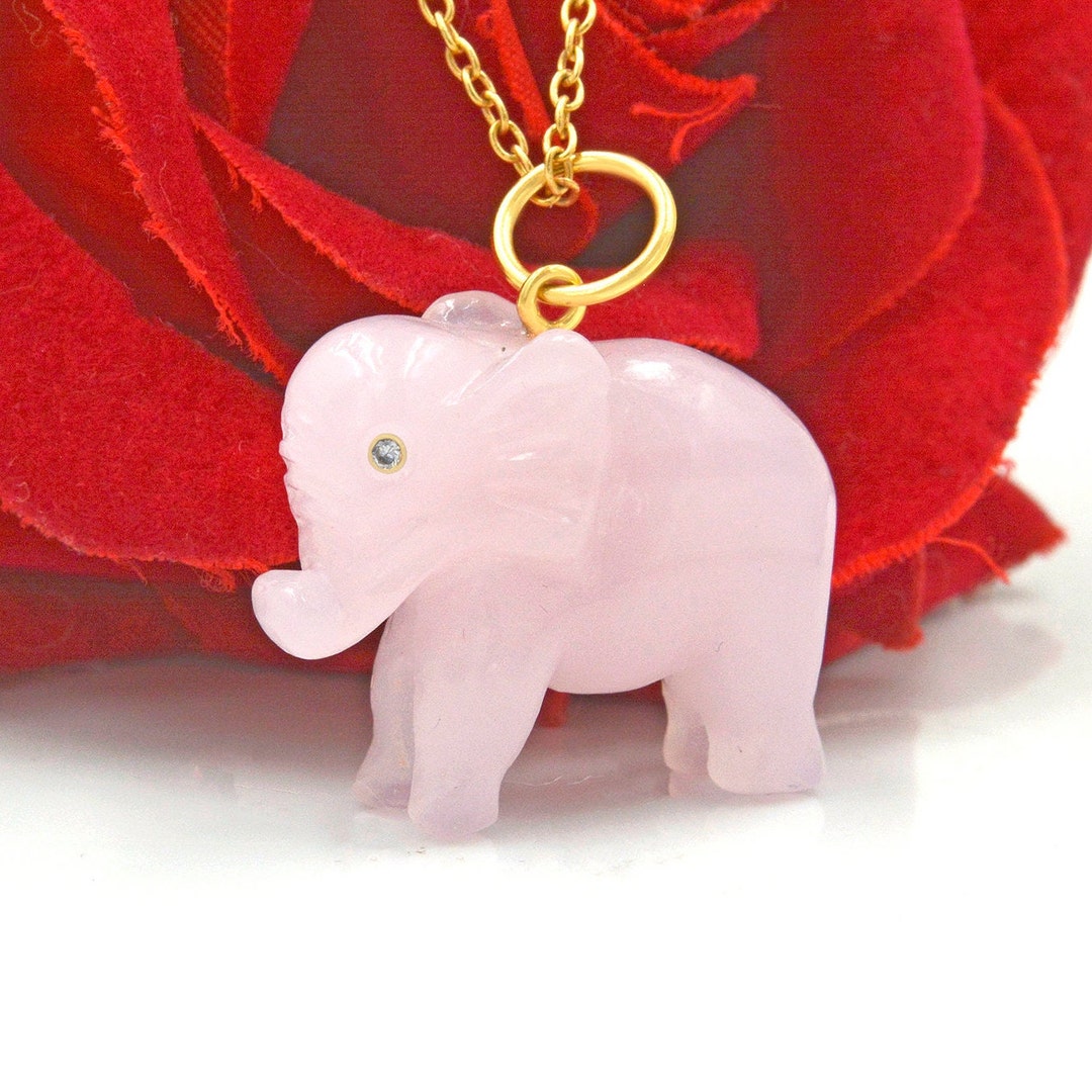 14k Gold Gemstone Carved Elephant Pendant, Carved Coral Elephant Charm ...