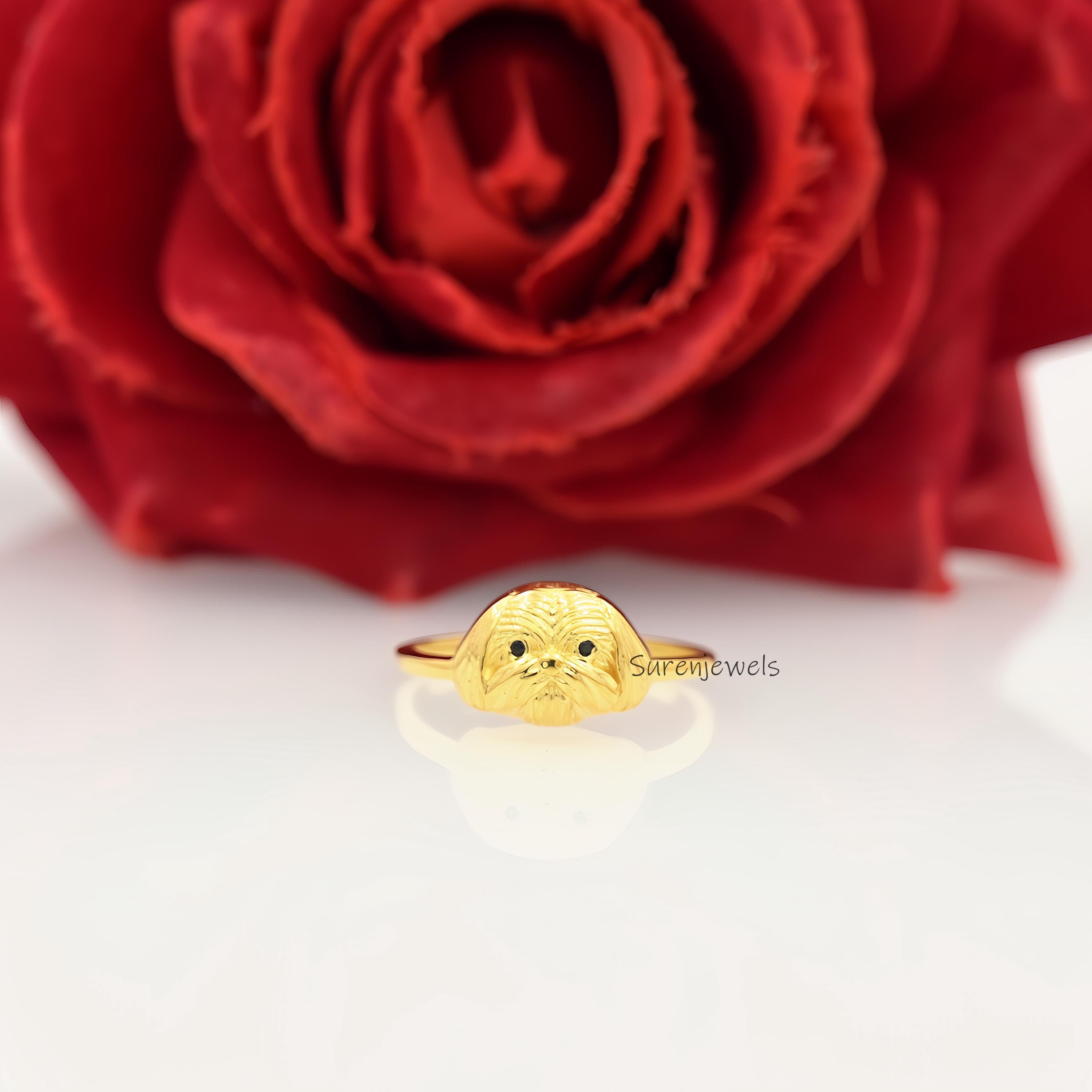 14k Gold Shih Tzu Ring: Dainty Animal Jewelry - Etsy