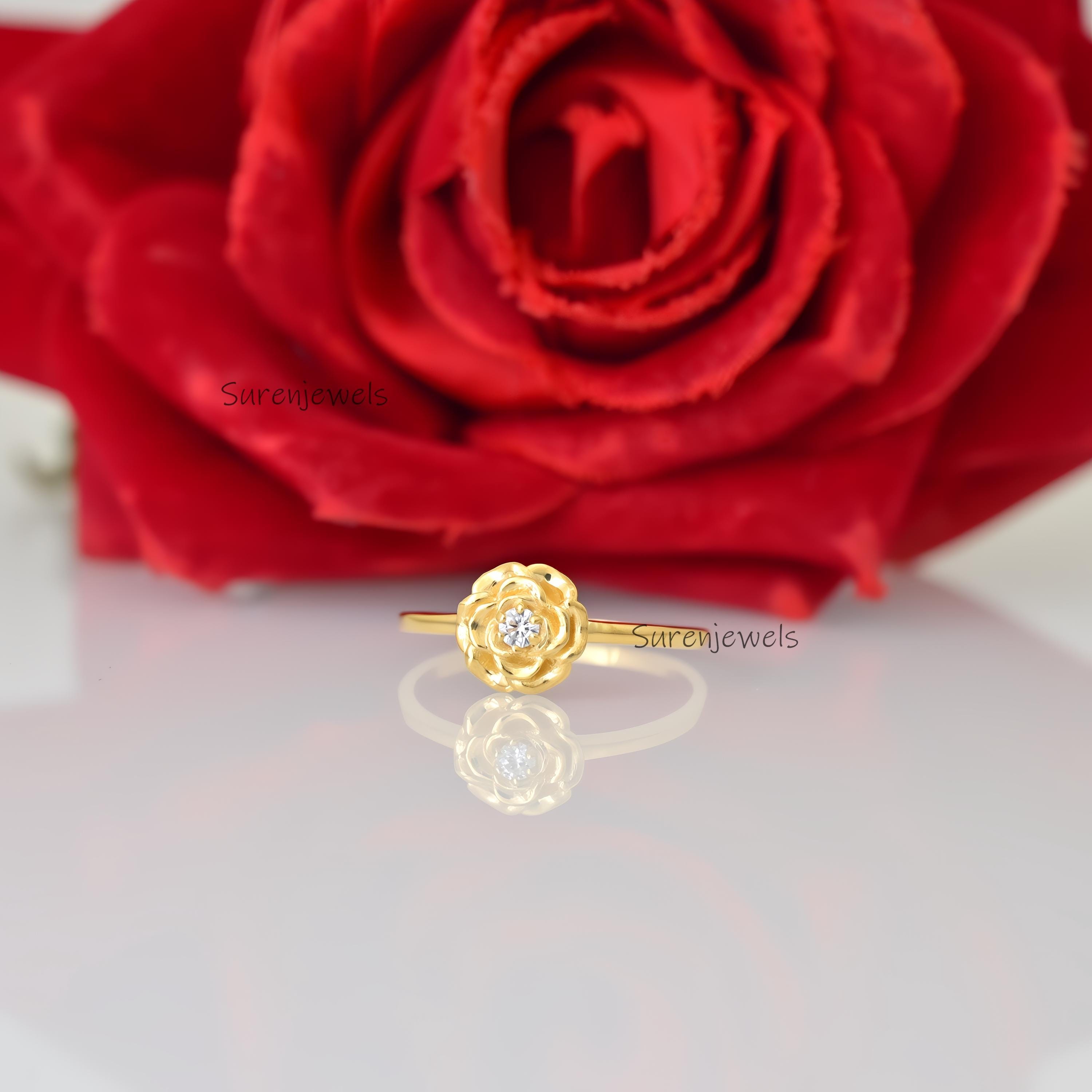 14k Gold Rose Ring: Dainty Flower Jewelry - Etsy
