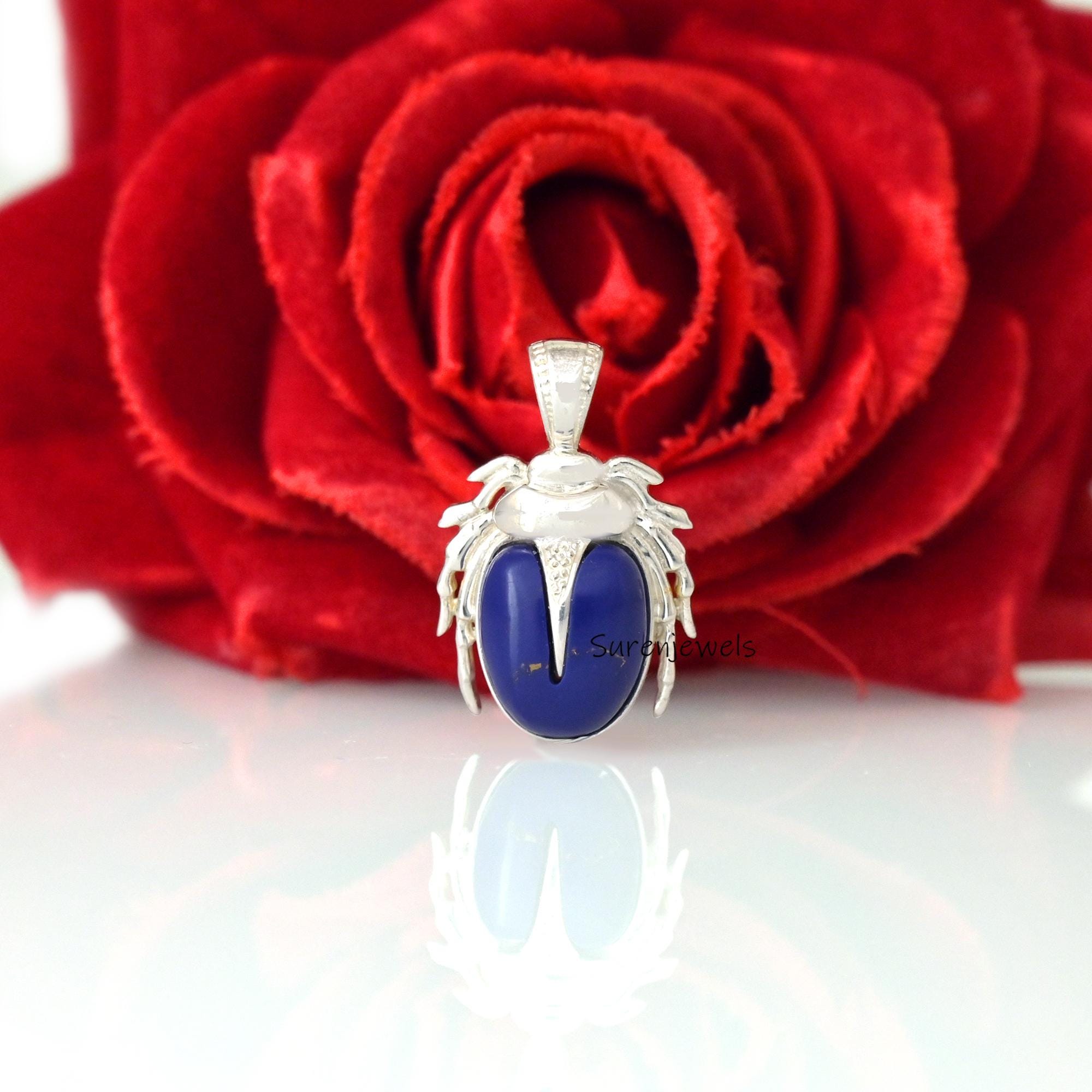 14K Gold Lapis Scarab Pendant: Hand Carved Egyptian Beetle Amulet - Etsy