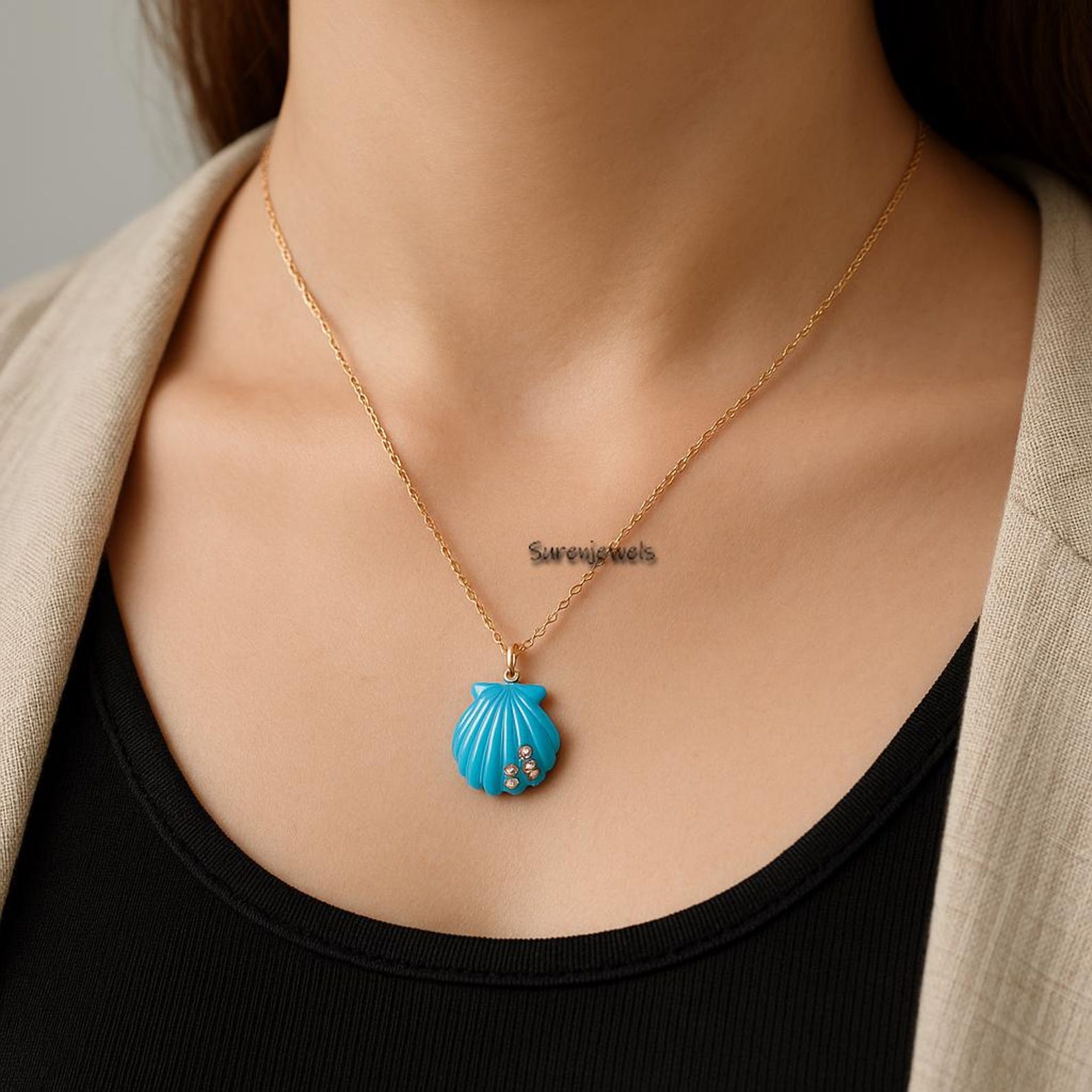 Hand Carved 14k Gold Scallop Shell Gemstone Pendant - Etsy