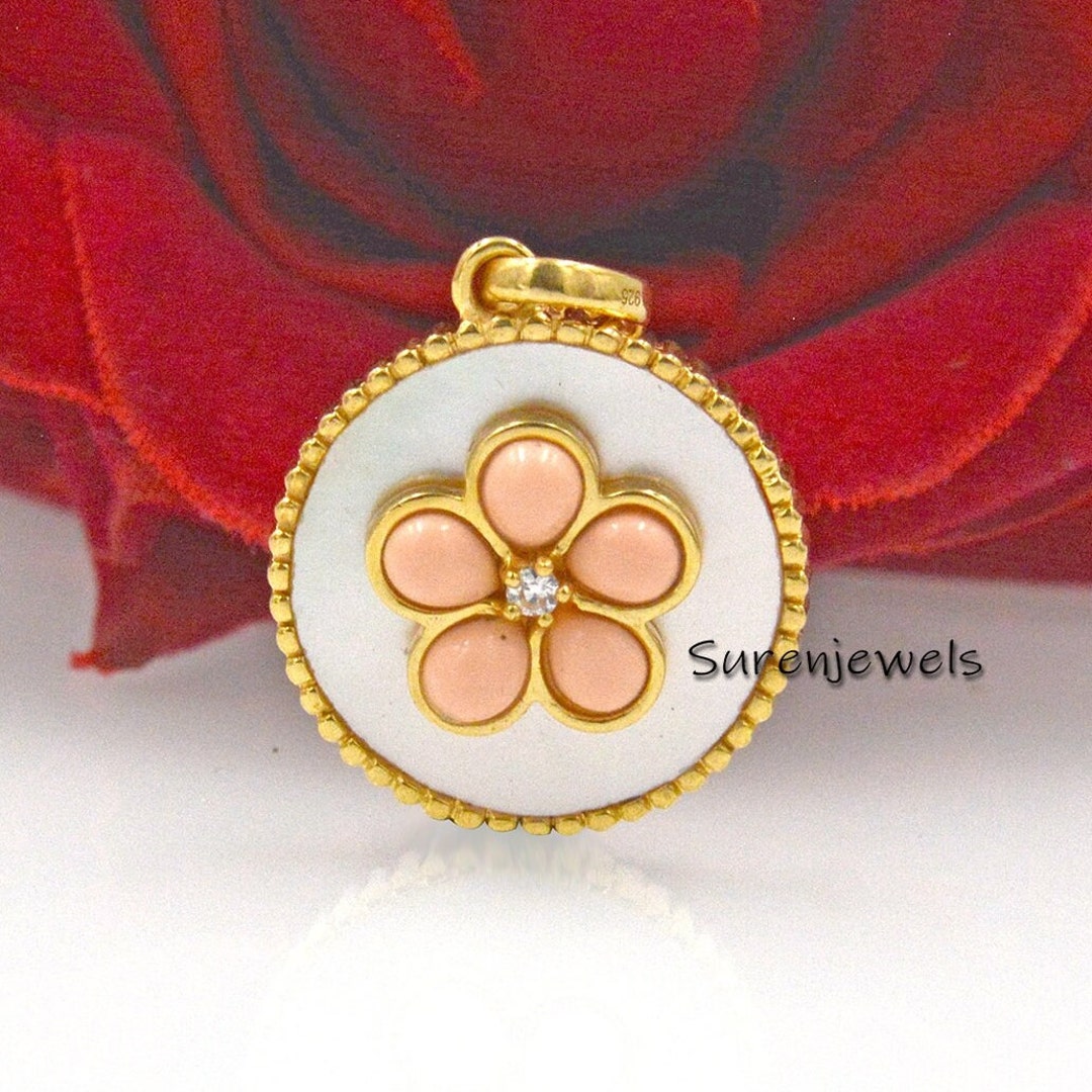14K Gold Gemstone Flower Pendant, Solid Gold Gemstone Flower Pendant ...
