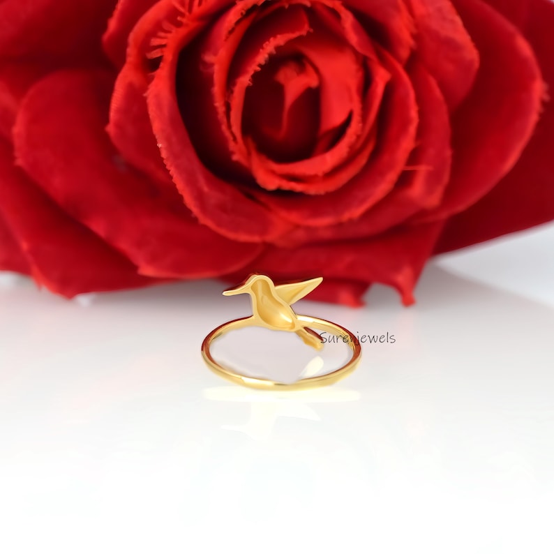 14k Gold Hummingbird Ring, Dainty Bird Ring - Etsy