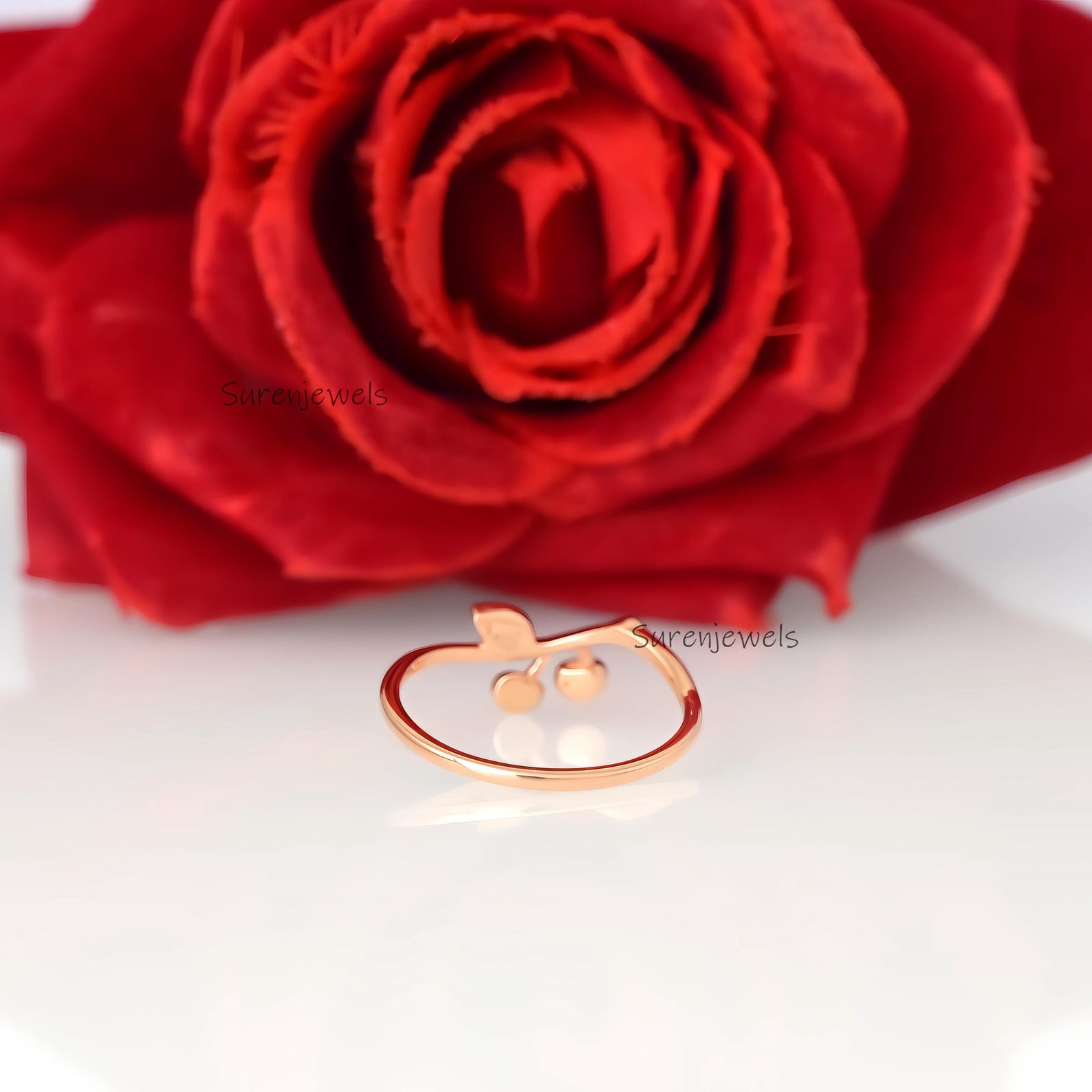 Dainty 14k Gold Cherry Ring: Handmade Fruit Jewelry - Etsy