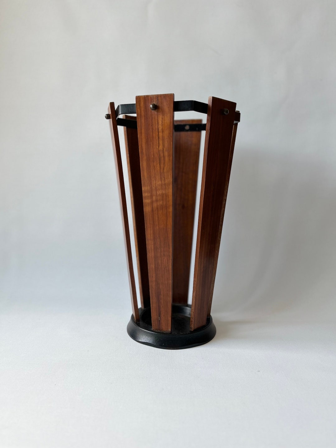 Vintage 1960's Teak Metal Mid-century Umbrella Stand Entryway Storage ...