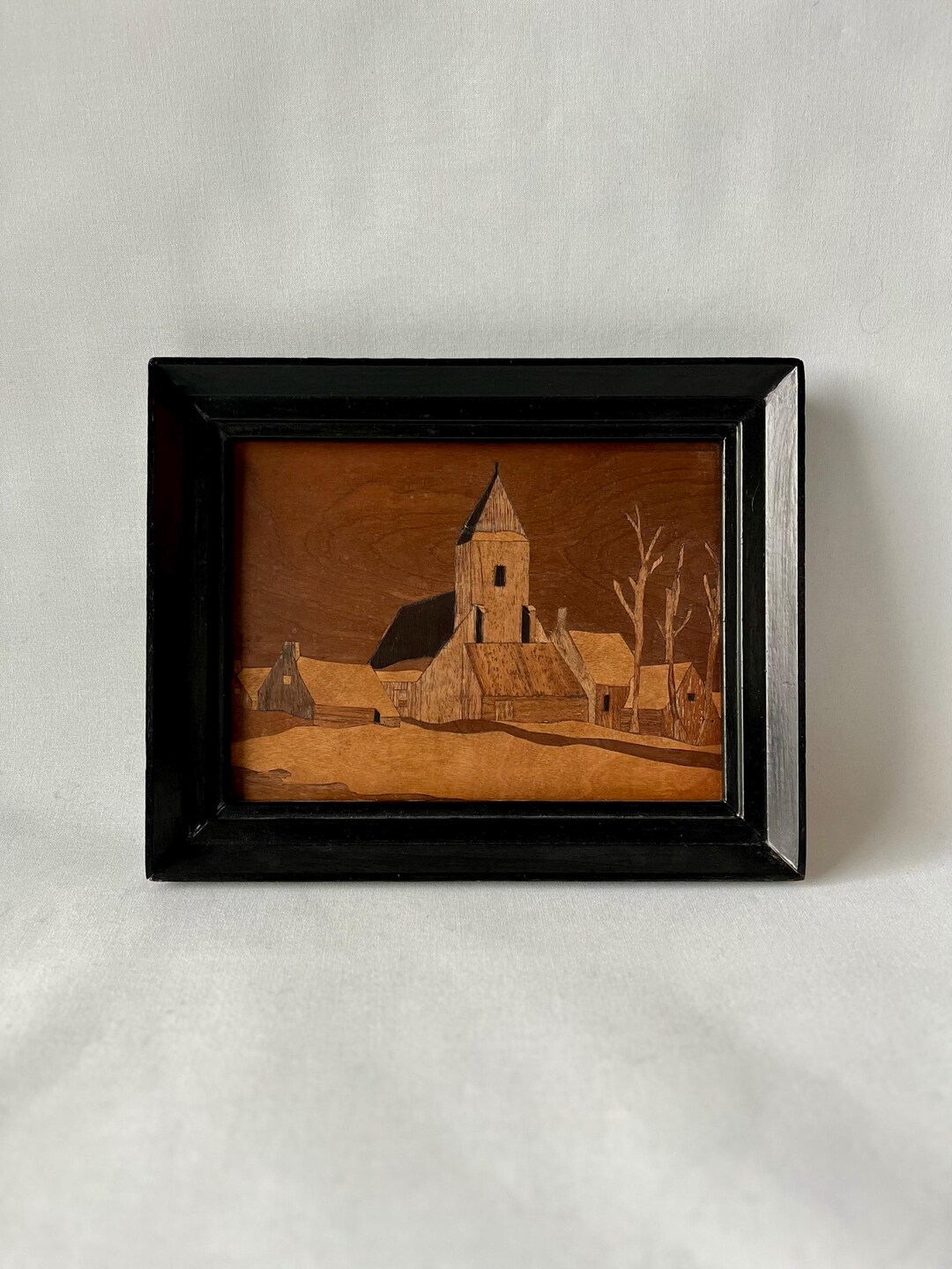 Vintage Church and Country Landscape Wood Marquetry Wall Art Frame - Etsy
