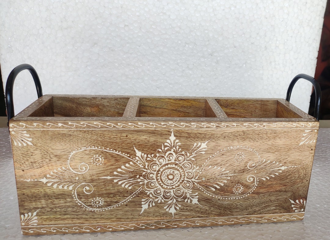 Wooden KD Natural Polish and White Embossed Painted Wooden - Etsy