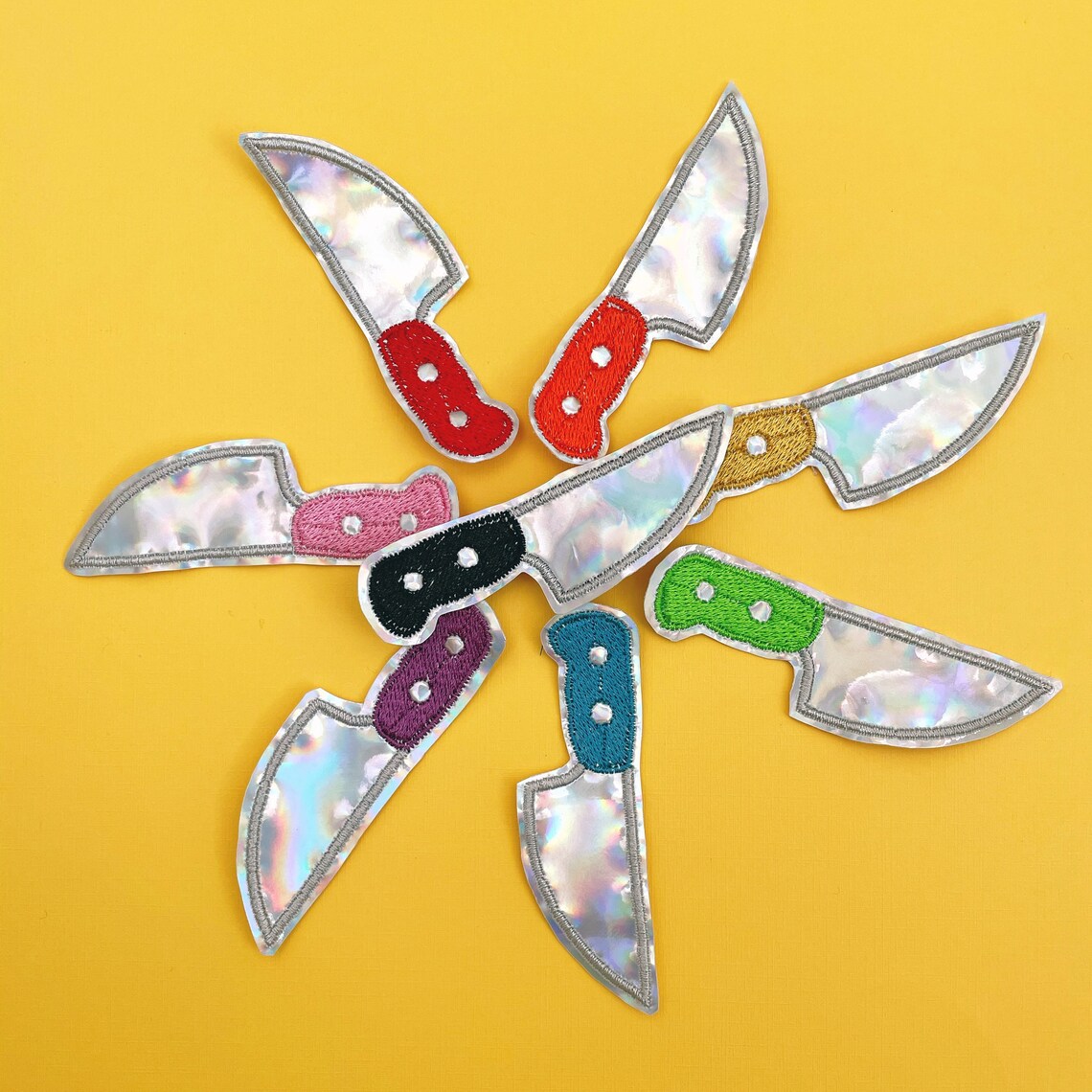 Holographic Knife 3.5 Embroidered Iron on Patch Pastel | Etsy